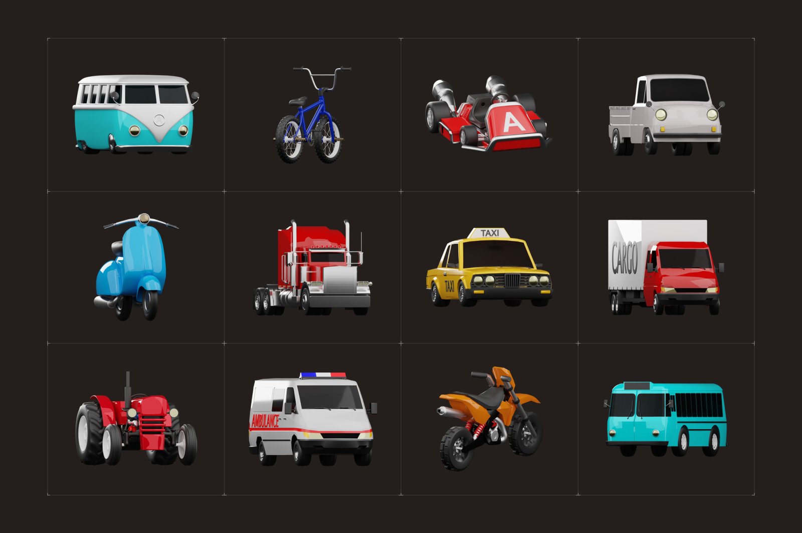 3D Vehicle Models Set on Yellow Images Creative Store - 141991